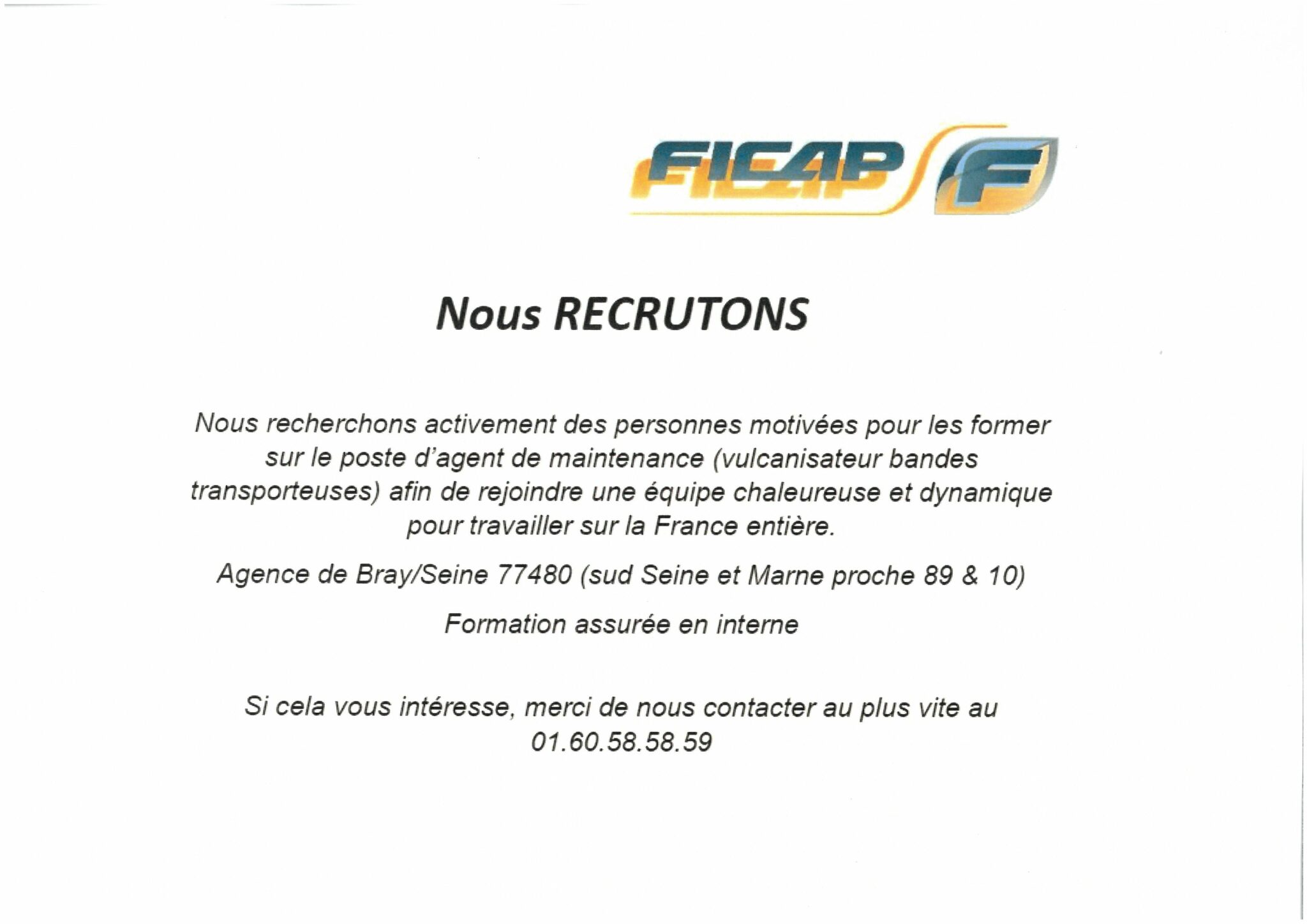 La FICAP recrute - Ville de Bray-sur-Seine